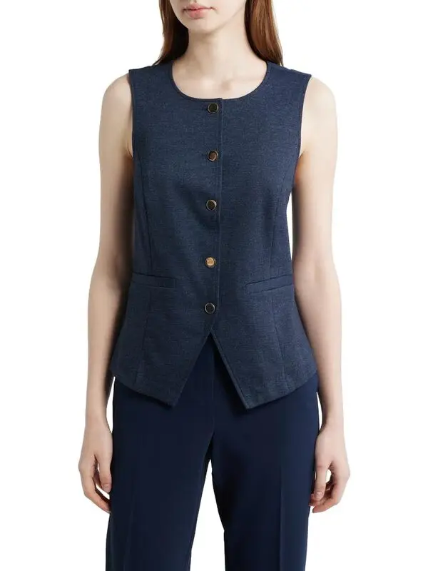 Bernardo Scoop Neck Button Vest - Indigo