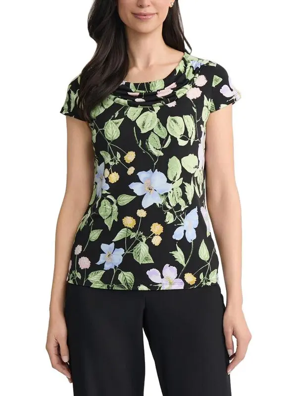KASPER Floral Cowl Neck Top - Black Multi