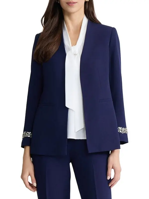 KASPER Collarless Open-front Jacket - Kasper Navy
