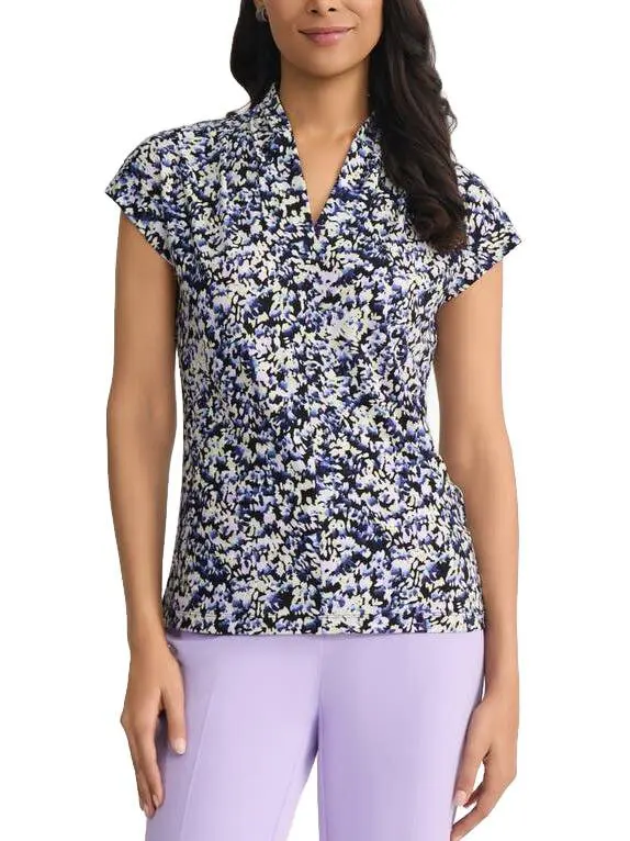 KASPER Printed Dolman Sleeve Top - Black/blue Multi