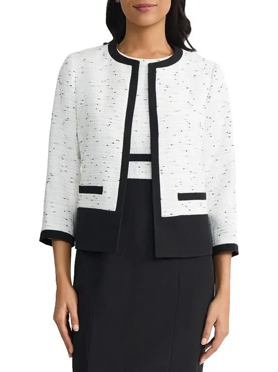 KASPER Open-front Cardigan With Textured Nep Fabric - Lily White/black
