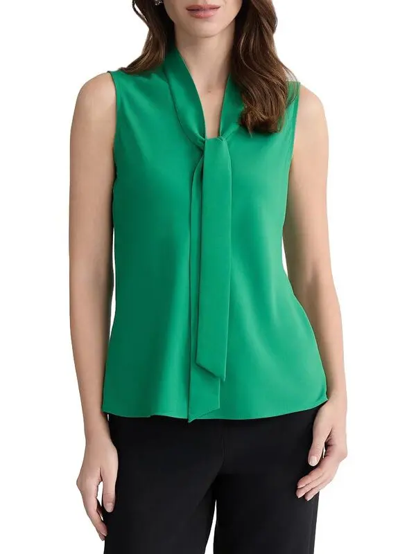 KASPER Sleeveless Tie Front Top - Lush Green