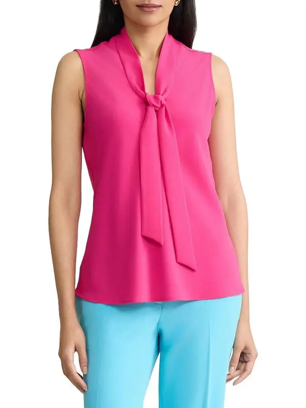 KASPER Sleeveless Tie Front Top - Pink Perfection