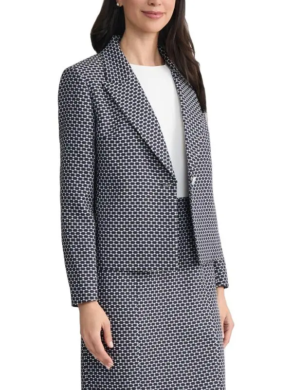 KASPER Jacquard Cropped Blazer - Navy/lily White