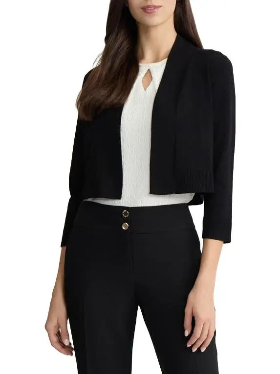 KASPER Open-front Cropped Shrug - Black