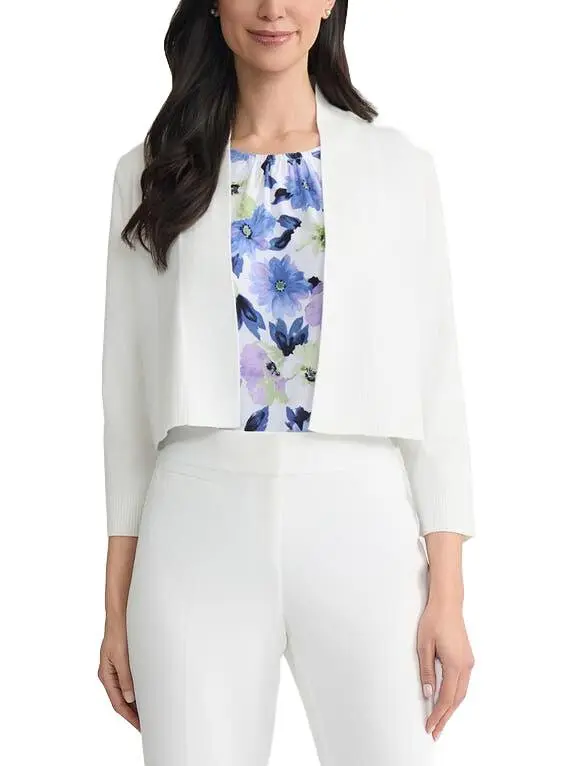 KASPER Open-front Cropped Shrug - Lily White
