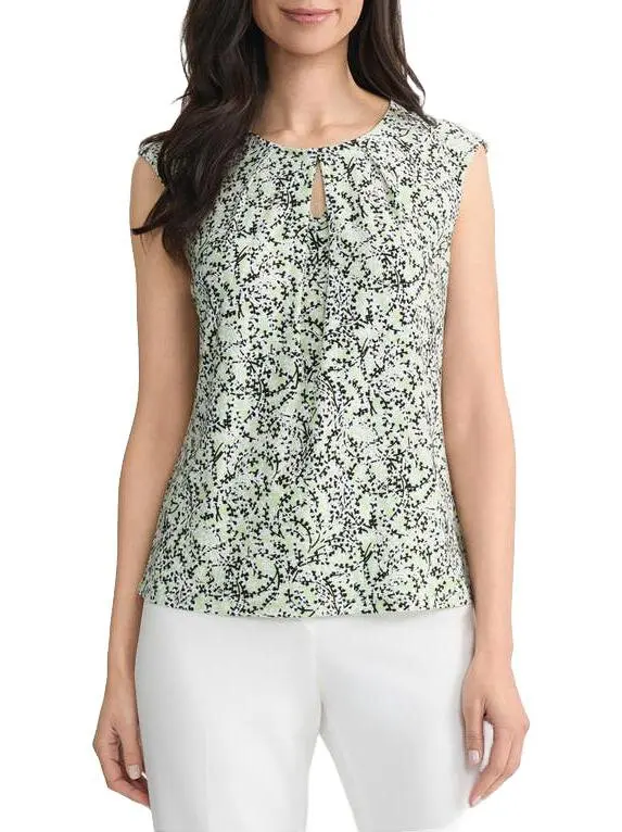 KASPER Floral Keyhole Sleeveless Top - Celery Multi