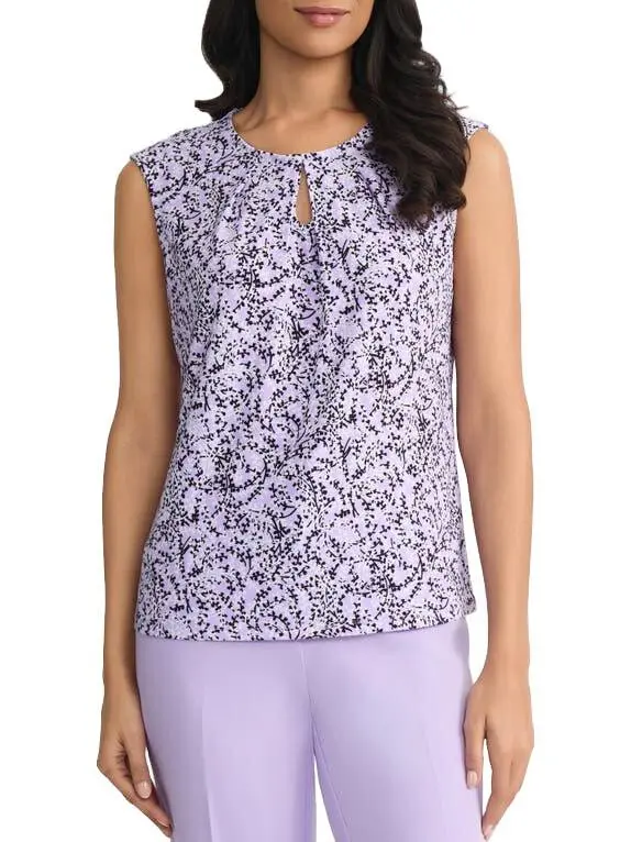 KASPER Floral Keyhole Sleeveless Top - Lavndr Mist Mlt