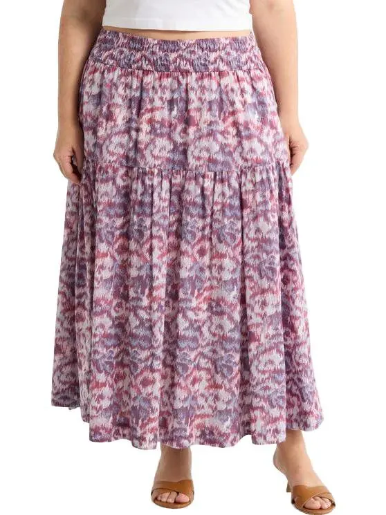 Treasure & Bond Printed Smocked Waist Maxi Skirt - Pink- Blue Daisy Tapestry