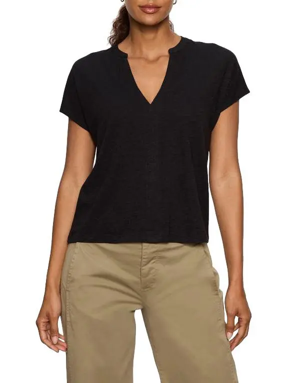 Sanctuary Organic Cotton Blend Split Neck T-shirt - Black