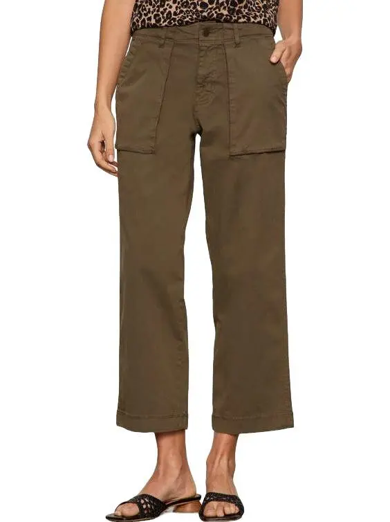 Sanctuary Relaxed Straight Leg Stretch Cotton Crop Pants - Burnt Olive Green
