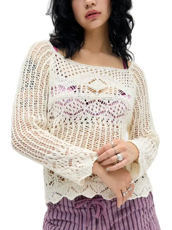 BDG URBAN OUTFITTERS Cohen Crochet Sweater - Cream