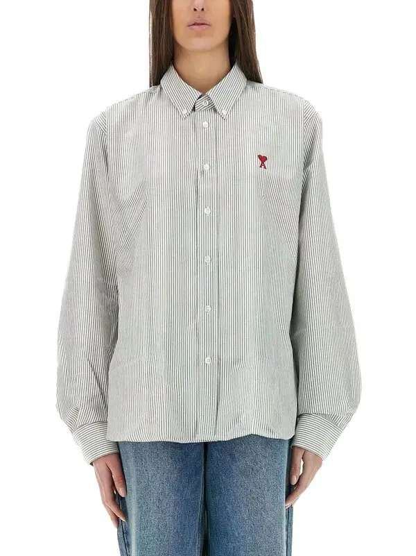 Ami Striped Appliqué Shirt - White