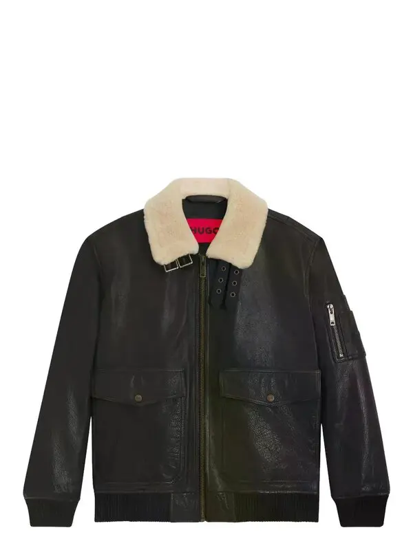 Hugo Shearling-collar Leather Jacket - Black