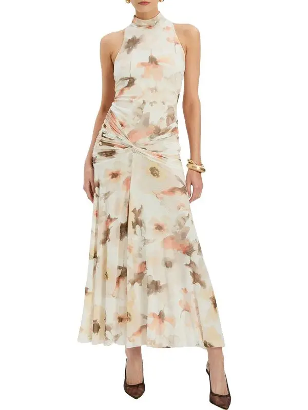 Bardot Floral Mesh Maxi Dress - Ivory Floral