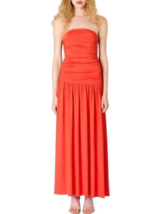 NIA Santal Strapless Jersey Midi Dress - Coral