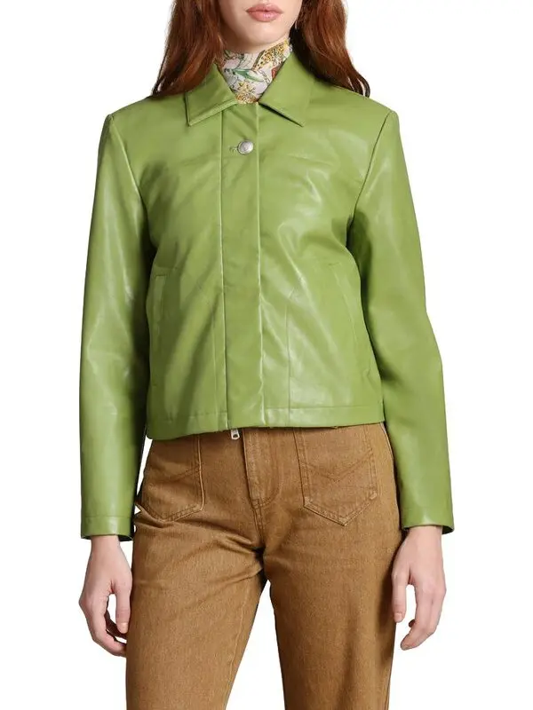 Avec Les Filles Faux Leather Boxy Jacket - Green