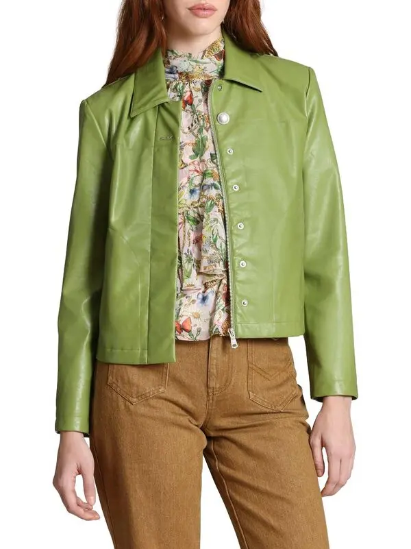 Avec Les Filles Faux Leather Boxy Jacket - Green