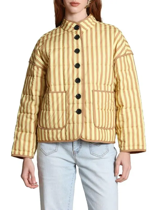 Avec Les Filles Stripe Boxy Quilted Cotton Blend Jacket - Butter-natural Strip