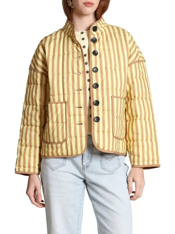 Avec Les Filles Stripe Boxy Quilted Cotton Blend Jacket - Butter-natural Strip
