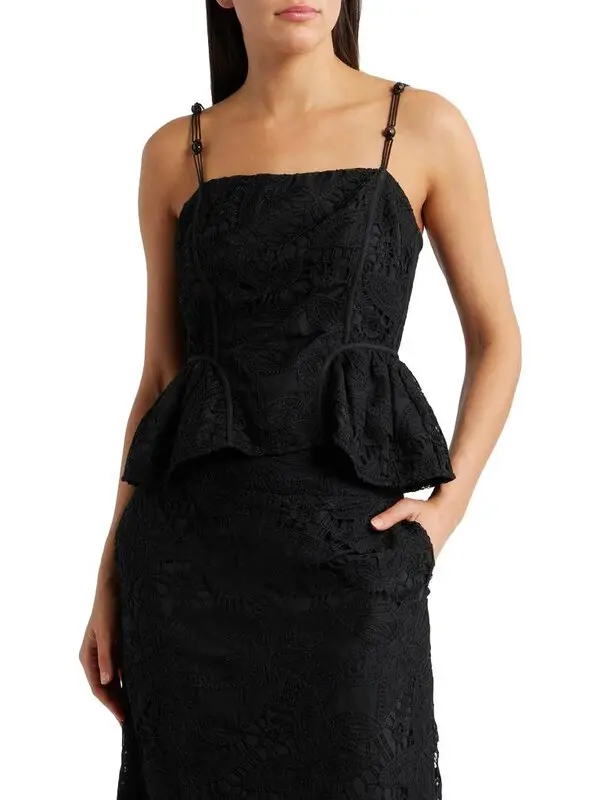CIEBON Luna Embroidered Peplum Tank - Black