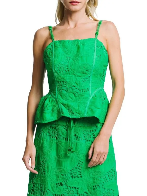 CIEBON Luna Embroidered Peplum Tank - Green