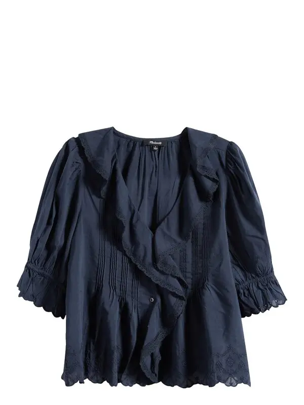 Madewell Eyelet Ruffle-sleeve Top - Classic Navy