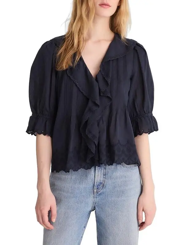 Madewell Eyelet Ruffle-sleeve Top - Classic Navy