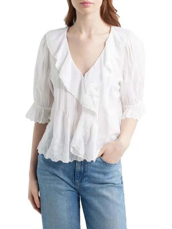 Madewell Eyelet Ruffle-sleeve Top - White