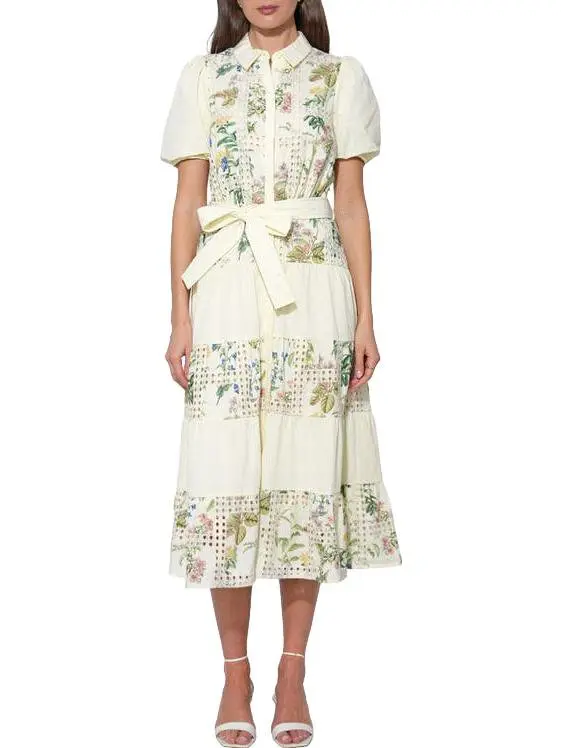 Adelyn Rae Octavia Button-up Tiered Midi Dress - Ivory