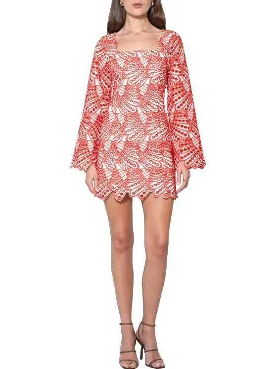 Adelyn Rae Regina Scallop Long Sleeve Minidress - White/red