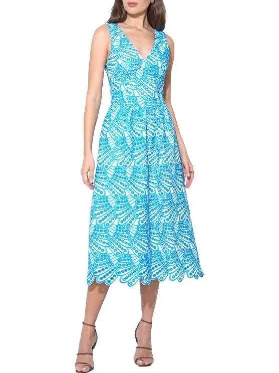Adelyn Rae Joanna Basque Waist Midi Dress - White/blue