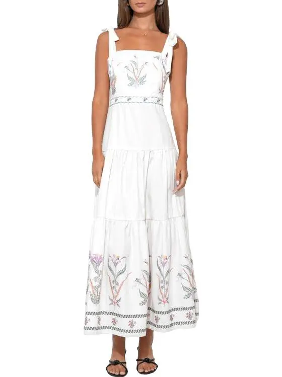 Adelyn Rae Olivi Placemat Embroidered Midi Dress - White