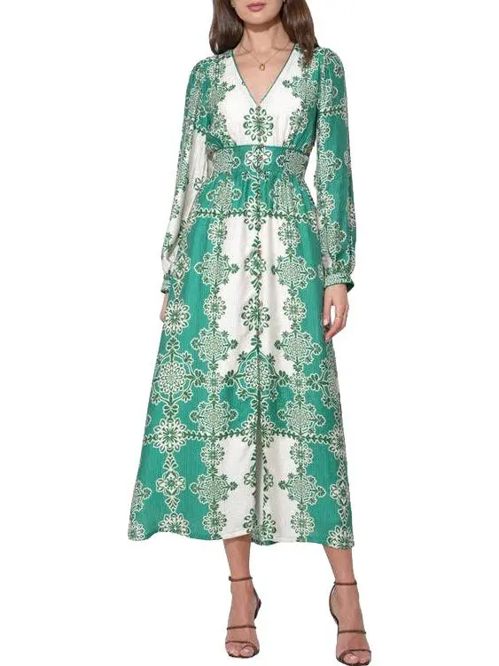 Adelyn Rae Athena Long Sleeve Maxi Dress - Jade/cream