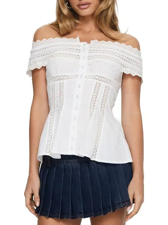 Princess Polly Stately Lace Trim Off The Shoulder Top - White