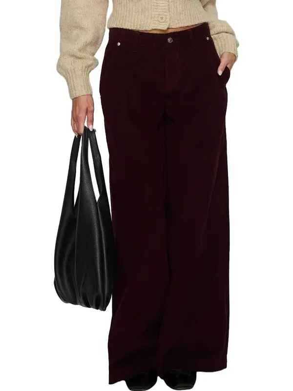 Princess Polly Jacynda Low Rise Wide Leg Corduroy Pants - Currant