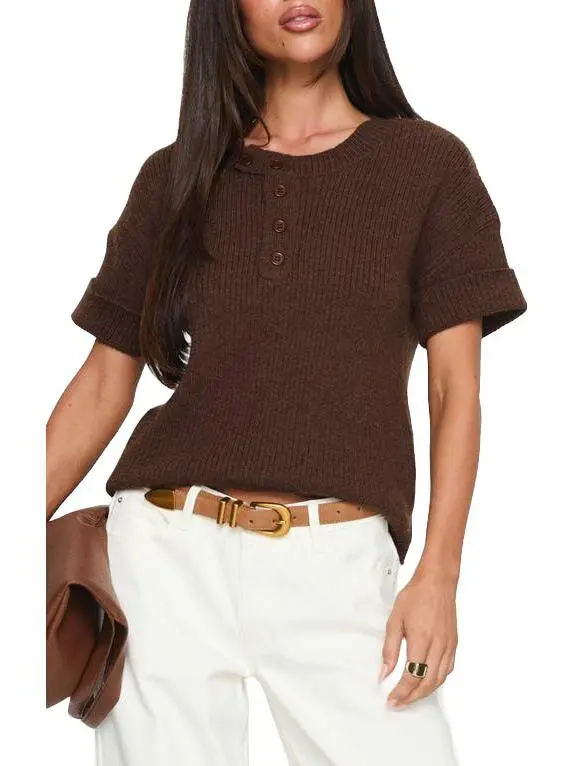 Princess Polly Brandii Short Sleeve Henley Sweater - Chocolate
