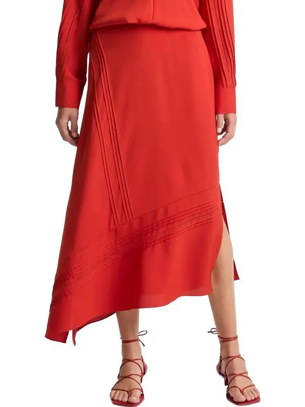 Vince Pintuck Asymmetric Maxi Slip Skirt - Poppy