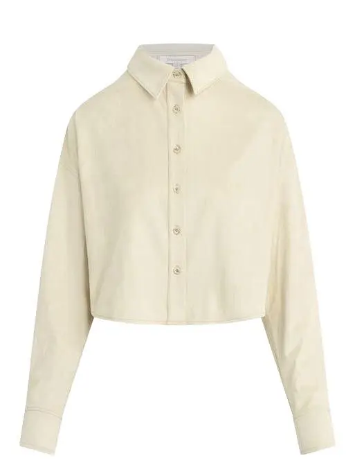 FAVORITE DAUGHTER Faux Suede Crop Button-up Shirt - Bone