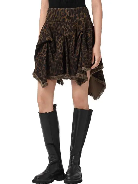 ALLSAINTS Crissy Leopard Print Denim Skirt - Leapord Brown