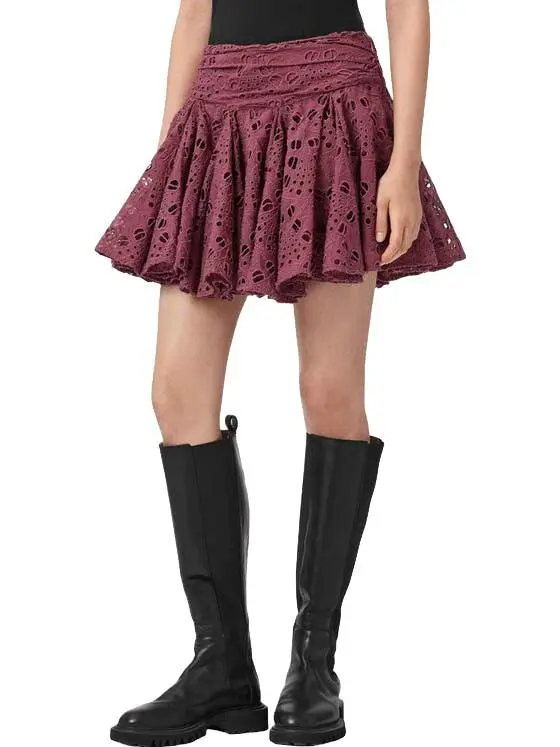 ALLSAINTS Dotty Eyelet Miniskirt Pleated - Raspberry Pink