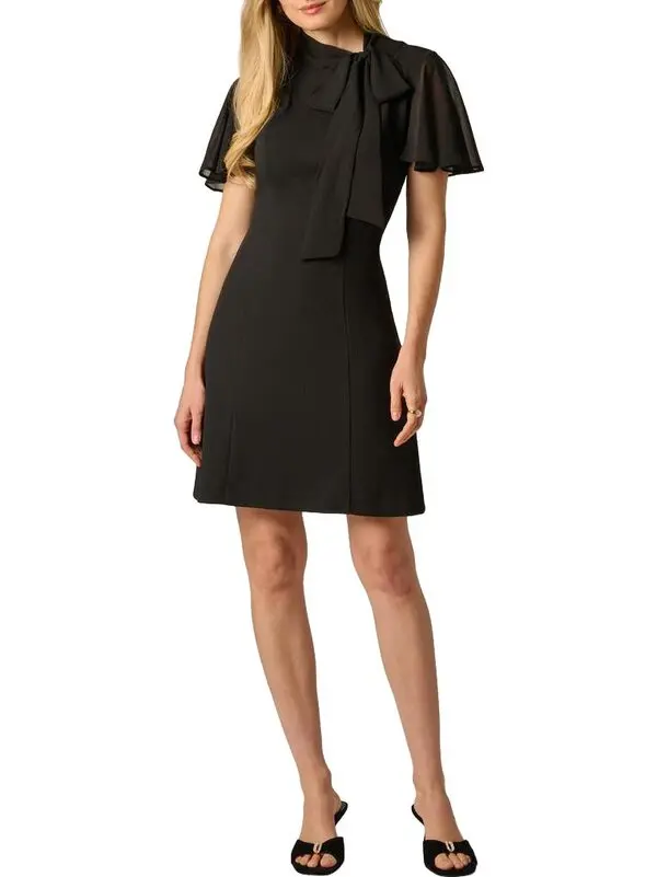 Adrianna Papell Crepe & Chiffon Tie Neck Dress - Black