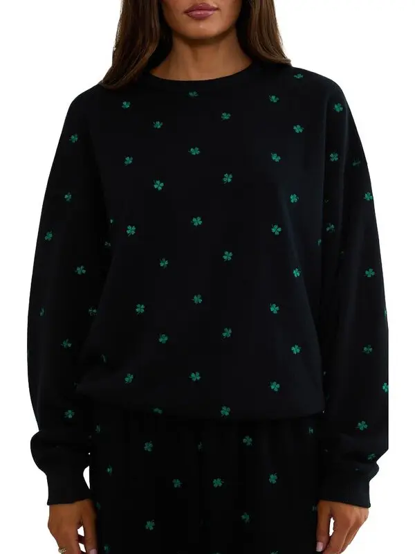 Beach Riot Devyn Embroidered Clovers Oversized Sweatshirt - Midnight Clover
