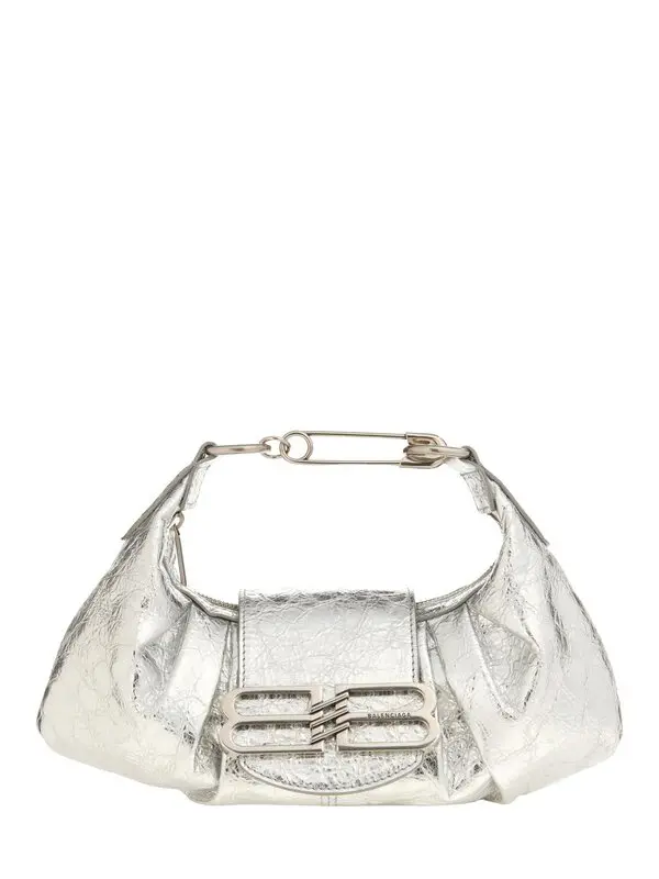 Balenciaga Pamela Crinkled Metallic Leather Shoulder Bag - 8122 Silver