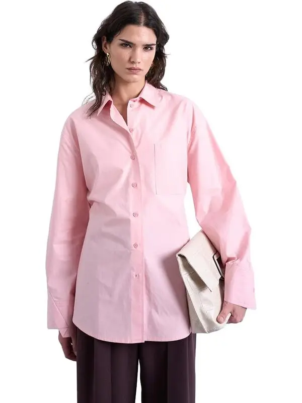 Topshop Oversized Button-up Shirt With Darted Cuffs - Pink
