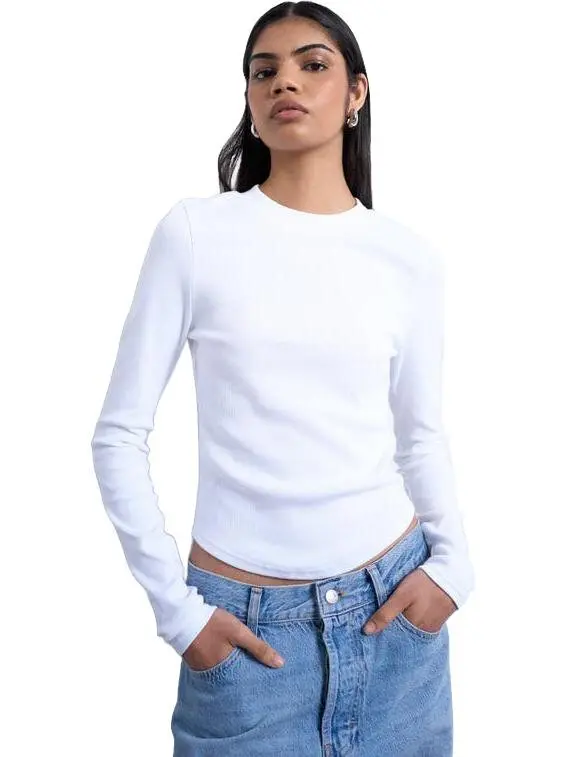 Topshop Rib Knit Long Sleeve Top - White