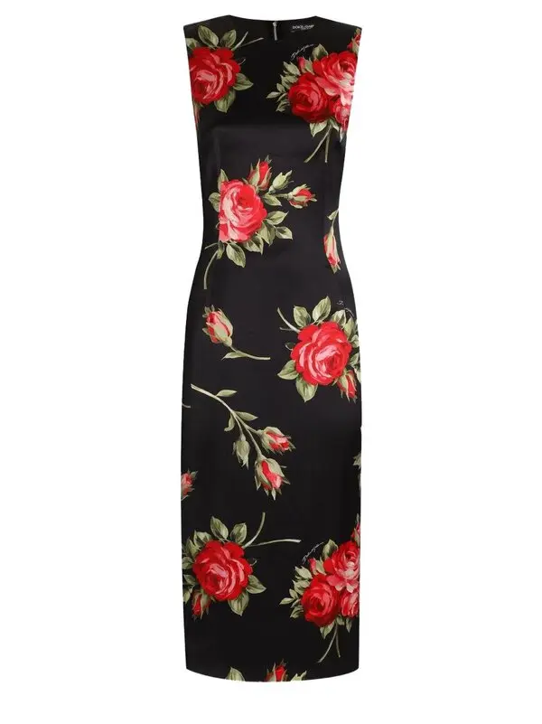 Dolce & Gabbana Roses Bouquet Print Midi Dress - Black
