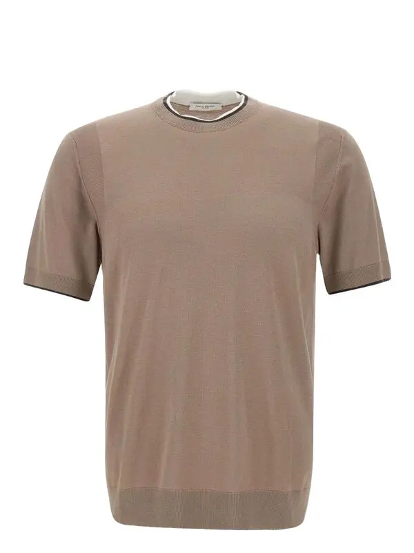 PAOLO PECORA Polo Shirt With Contrasting Collar - Brown