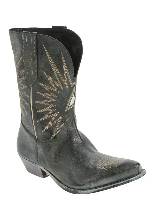 GOLDEN GOOSE Wish Star Western Boots - Black/ecru/silver