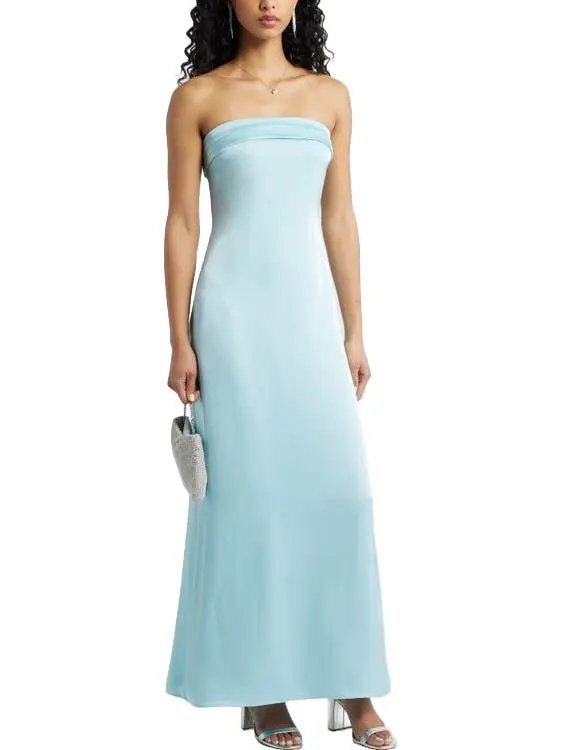 Bp. Strapless Satin Gown - Blue Aqua